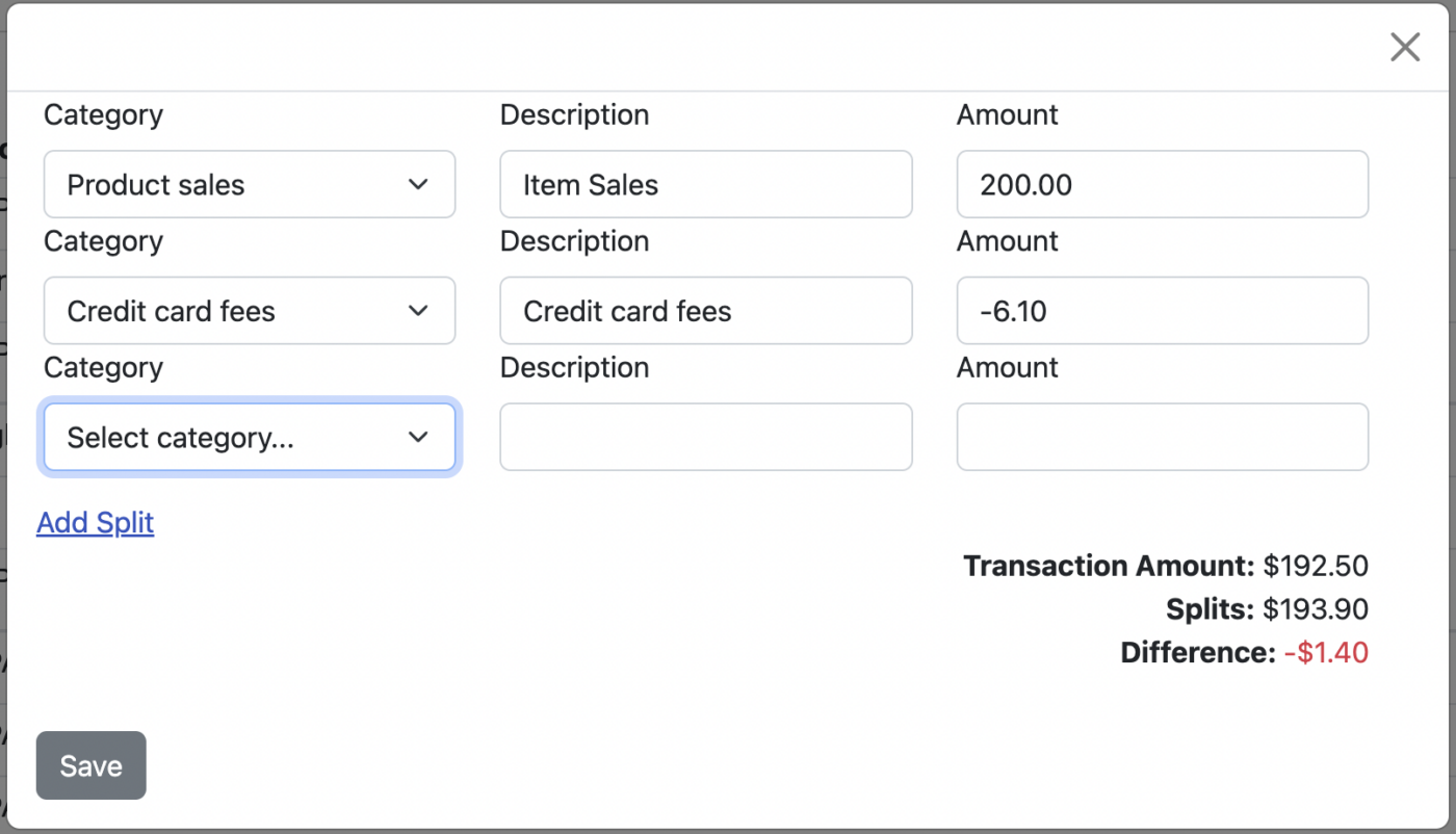 Split a transaction into multiple categories - Seller Ledger