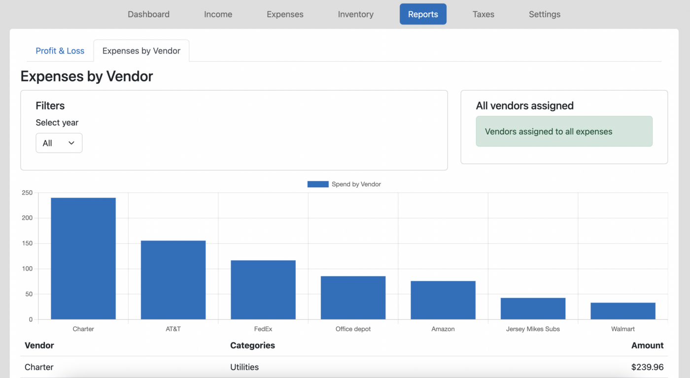 View expenses by vendor - Seller Ledger