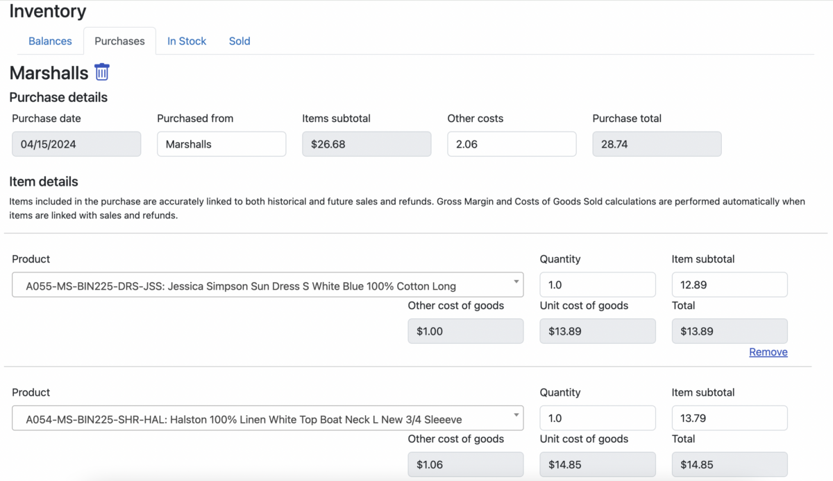 Automatically allocate other charges to cost of goods - Seller Ledger