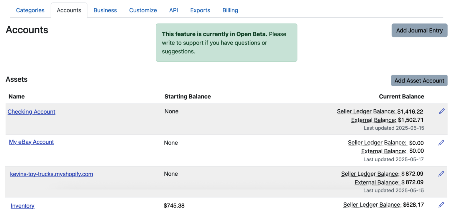 Balance sheet and journal entries - Seller Ledger
