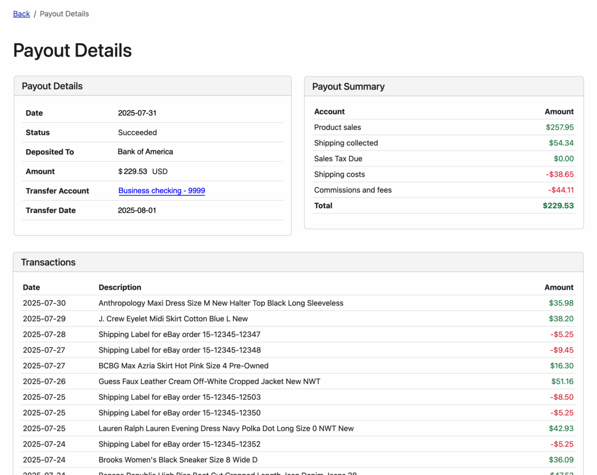 Get more eBay payout details - Seller Ledger